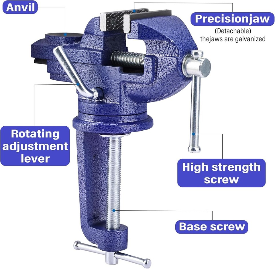 3 Inch Small Bench Vise 360° Rotation Home Table Vise Clamp-On Vise ...
