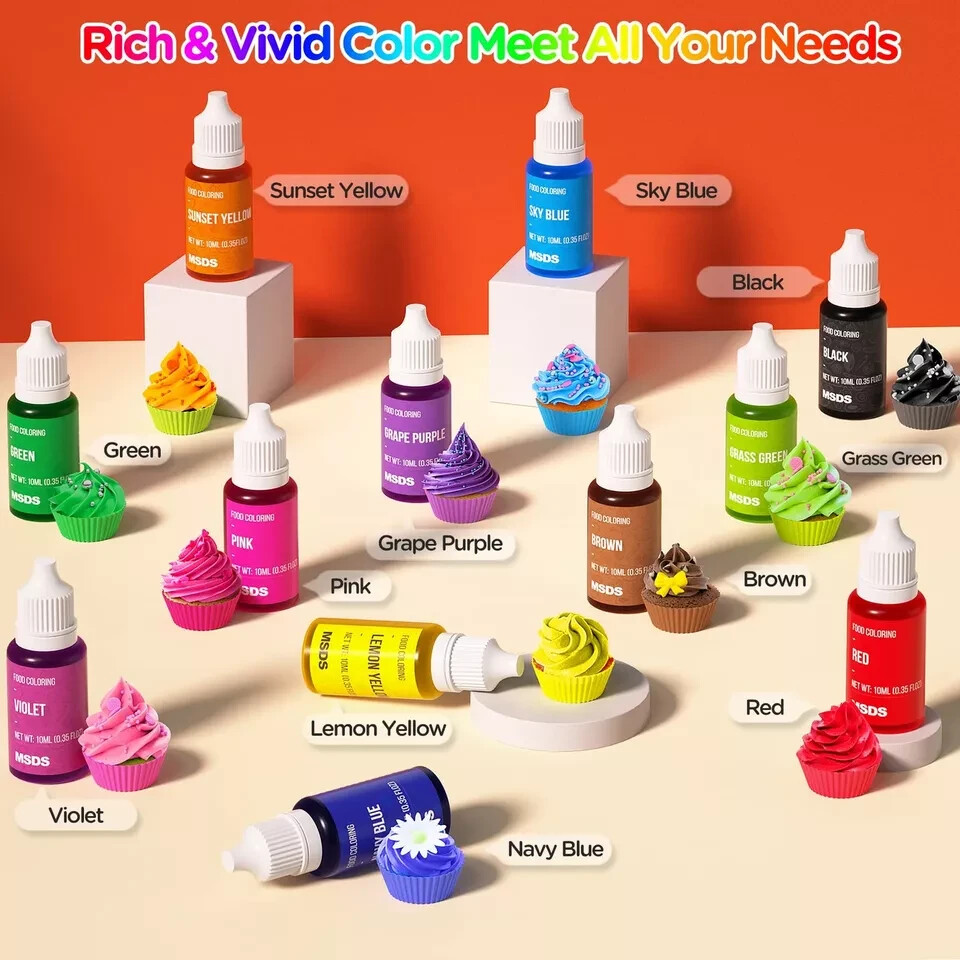 Food Coloring Liquid Set - 12 Vibrant Color Food Grade Food Coloring ...