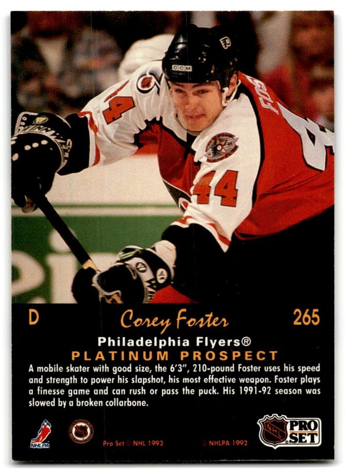 1991-92 Pro Set Corey Foster Rookie Philadelphia Flyers #265 | eBay