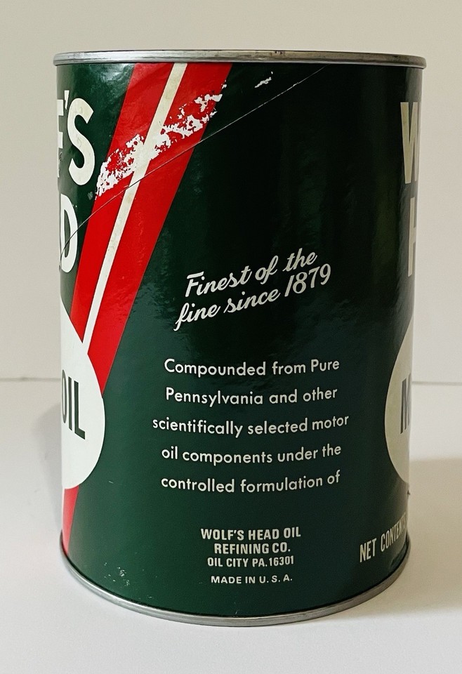 Vintage Wolf’s Head Motor Oil 1 Quart Composite Can Full, 20-20 Weight ...