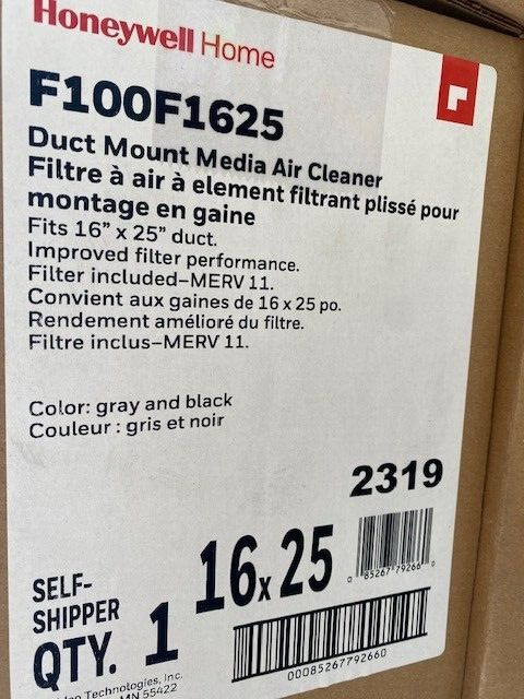 Honeywell Home F100F1625 MERV 11 Media Air Cleaner, 16" x 25" x 4 ...