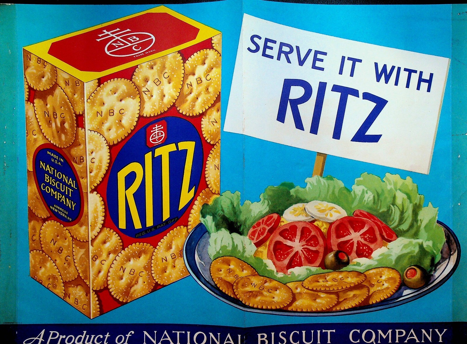 Ritz Crackers 1940s Serve It With Ritz Poster National Biscuit Company ...