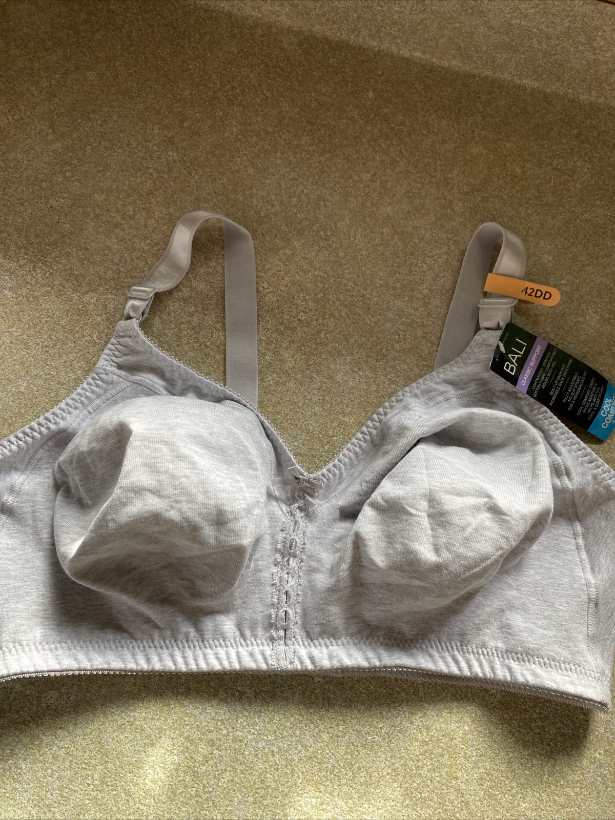 New-42DD Bali 3036 Double Support Cool Comfort Cotton Wirefree Bra Gray ...