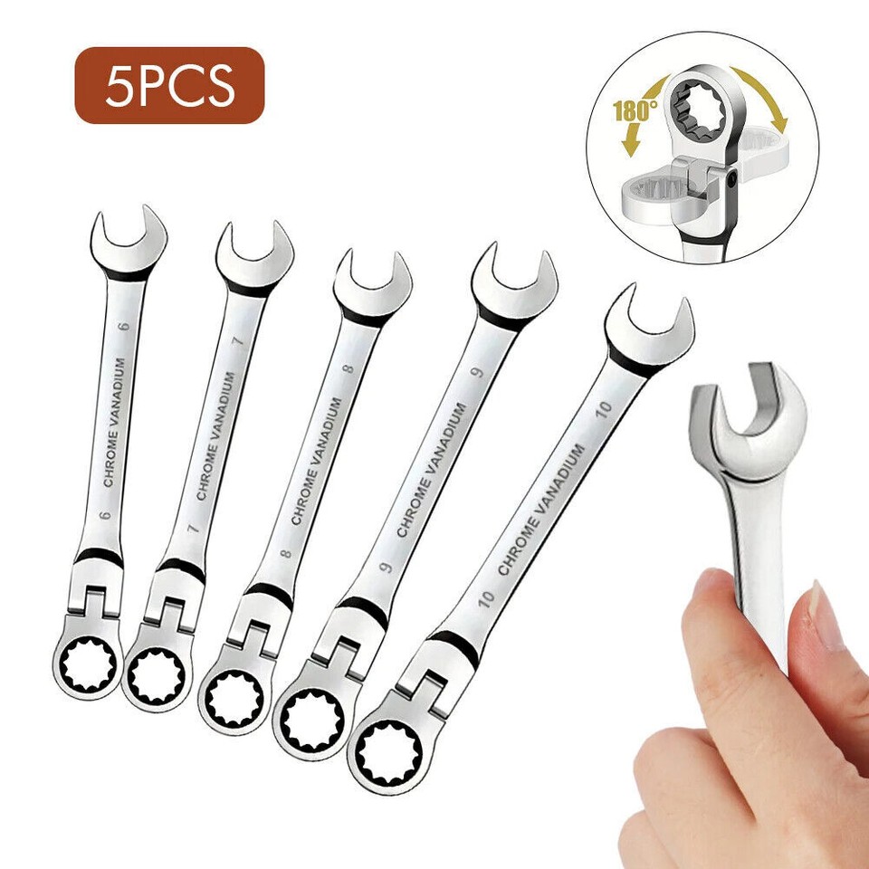 5PC Flex Head Ratchet Wrench Set, Durable CV Steel, Abrasion Resistant ...