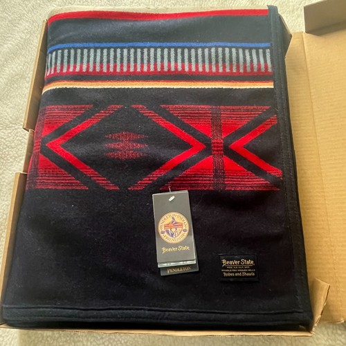 Pendleton Bighorn Wool Blanket, NWT, NIB, HTF Navy/Red/Ivory/Multi ...