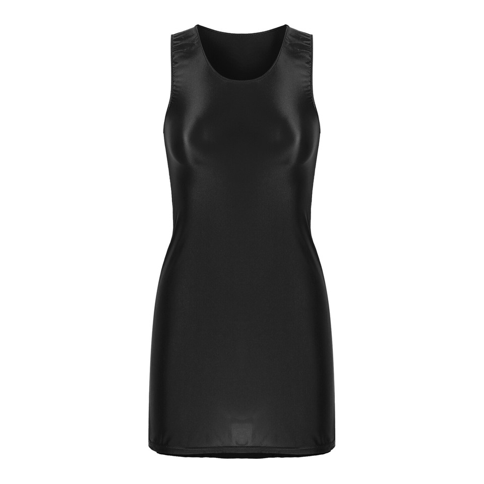 Womans Dress Sexy Wet Look PVC Leather Bodycon Lingerie Zipper Front ...