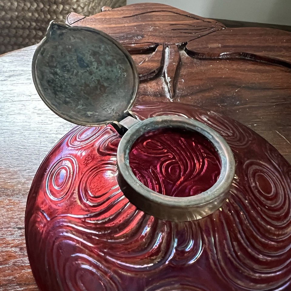 Kralik Art Nouveau Ruby Iridescent Glass Inkwell, Bronze Lid, c.1900 | eBay