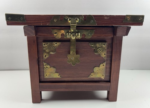 Asian Chinese Wood Large Coin Box Chest Money Slot Brass Latch Hardware ...