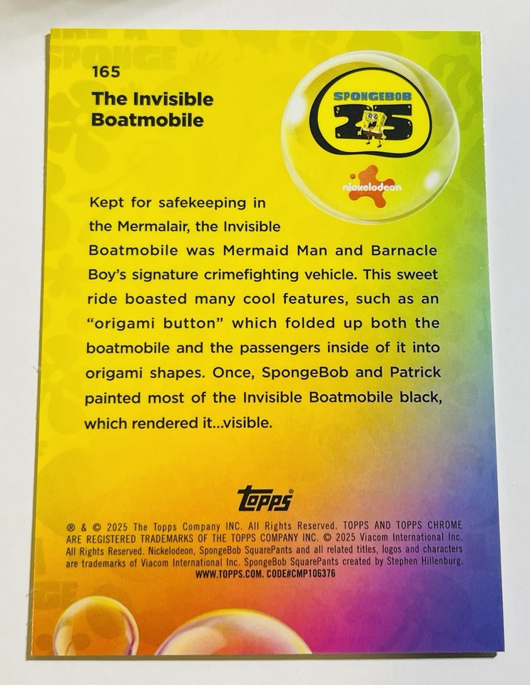 Spongebob 2025 Topps Chrome The Invisible Boatmobile Flower Cloud ...
