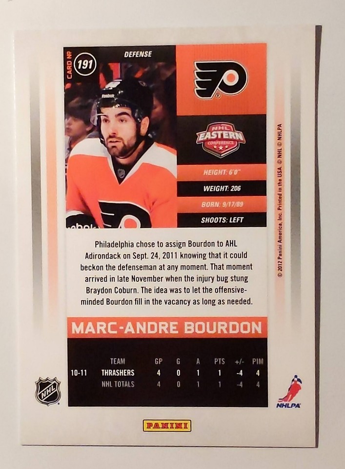 2011-12 Panini Contenders Marc-Andre Bourdon /999 Calder Contenders ...