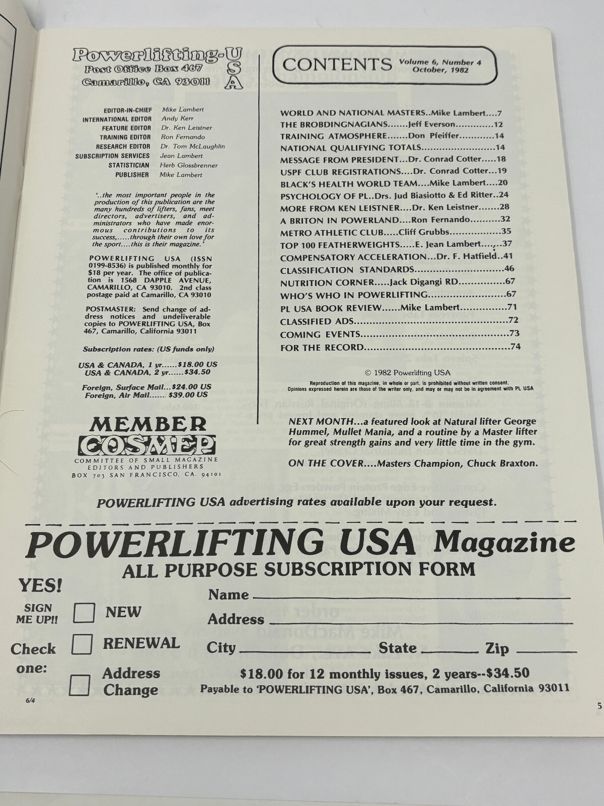 Powerlifting USA Magazine Oct 1982 Vol 6 Issue 4 Weightlifting Masters ...