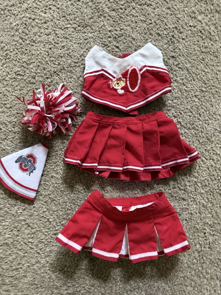 Build a Bear Cheerleader Outfit Cheer Skirt Shirt & Pom Pom 5 PCs BABW ...