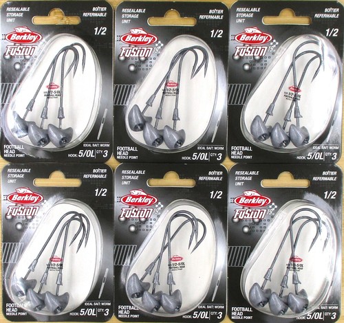 (6) Packs Berkley Fusion 1/2 Oz Unpainted Football Jig Heads Fish Hook ...