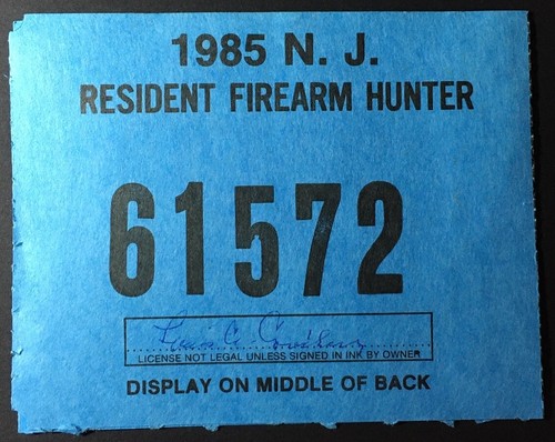 New Jersey 1985 Resident Firearm Hunter License #61572 - excellent cond ...