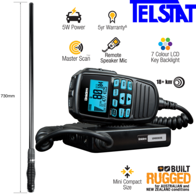 UNIDEN UH8060S UHF CB 80CH RADIO & Uniden AT500BK Black Fibreglass ...