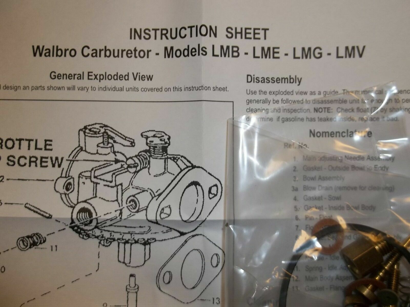 Tecumseh, Clinton Carburetor kit LMV, LMG, VH100, VH-100, VH80, 631608 ...
