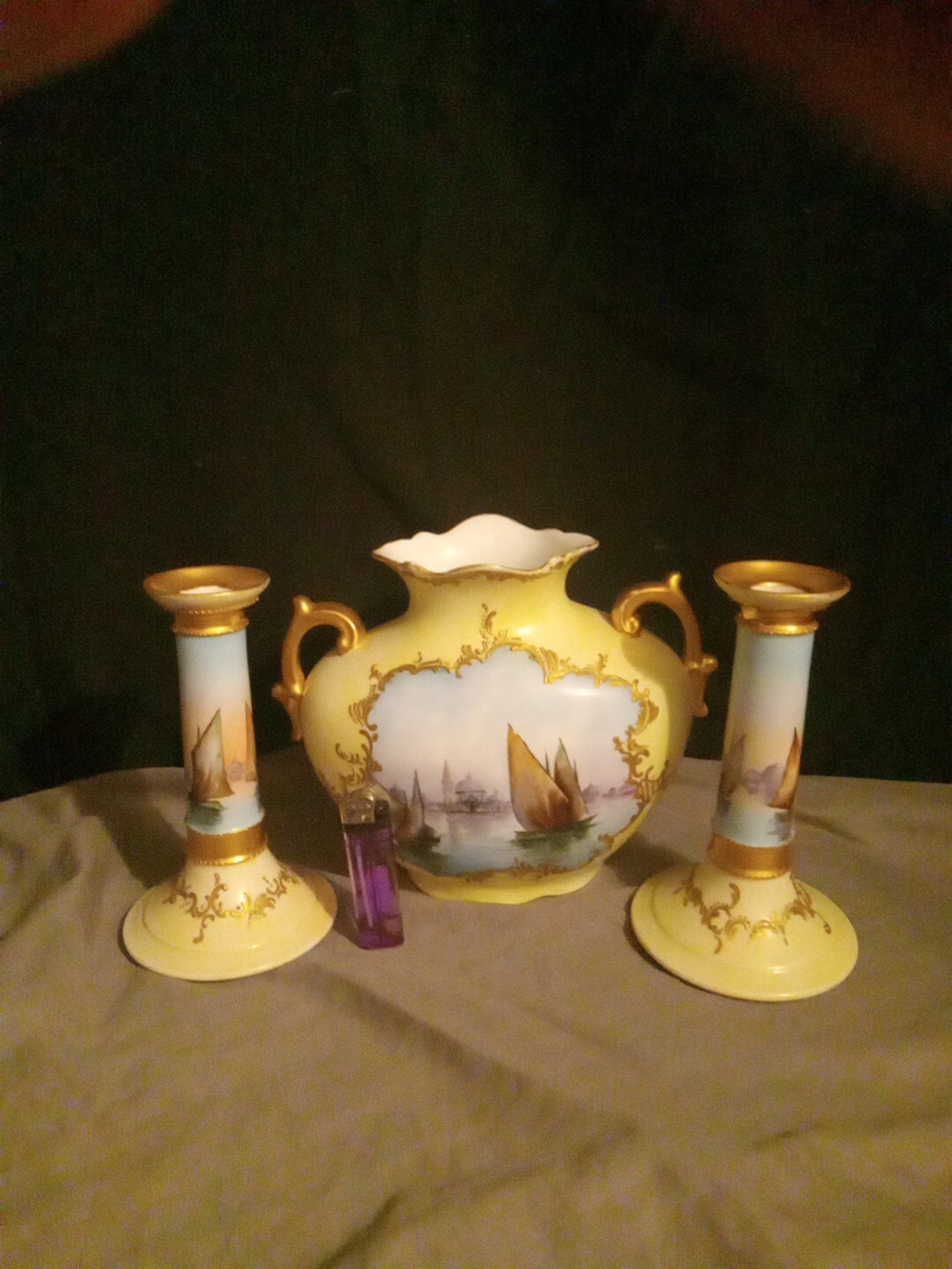 Ships Sean Vienna Austrian Porcelain H Painted Vase & Candlesticks | eBay