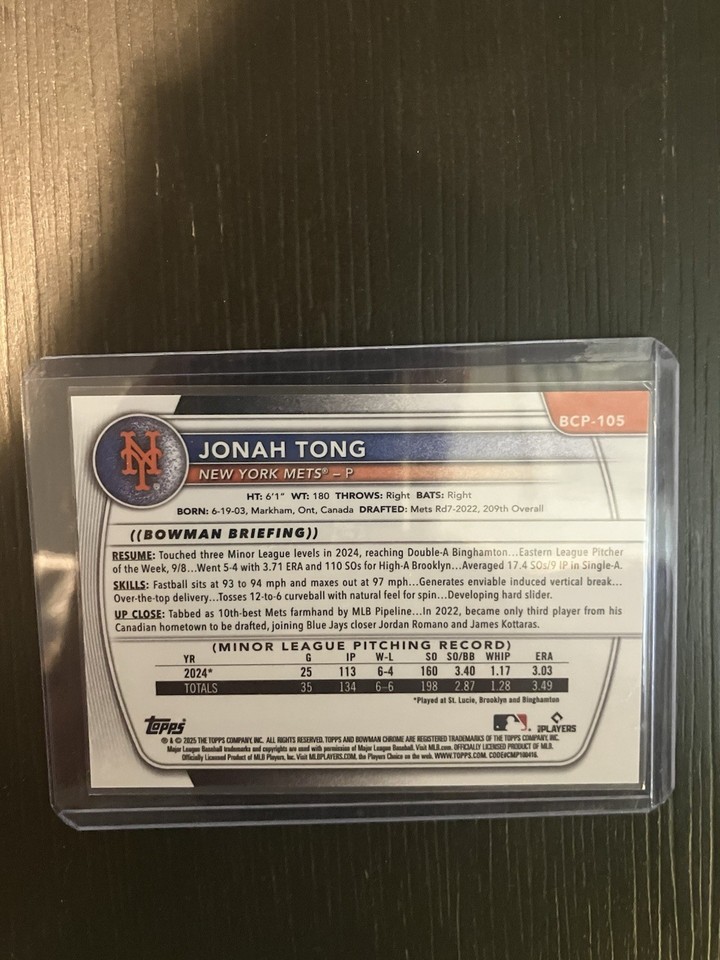 2025 Bowman - Jonah Tong #BCP-105 Gold Reptilian Refractor /50 | eBay