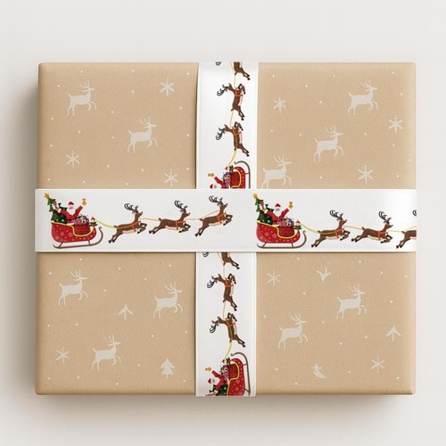 Santa Sleigh Christmas Ribbon – 1" (25 mm) White Satin Ribbon, 10 Yards ...