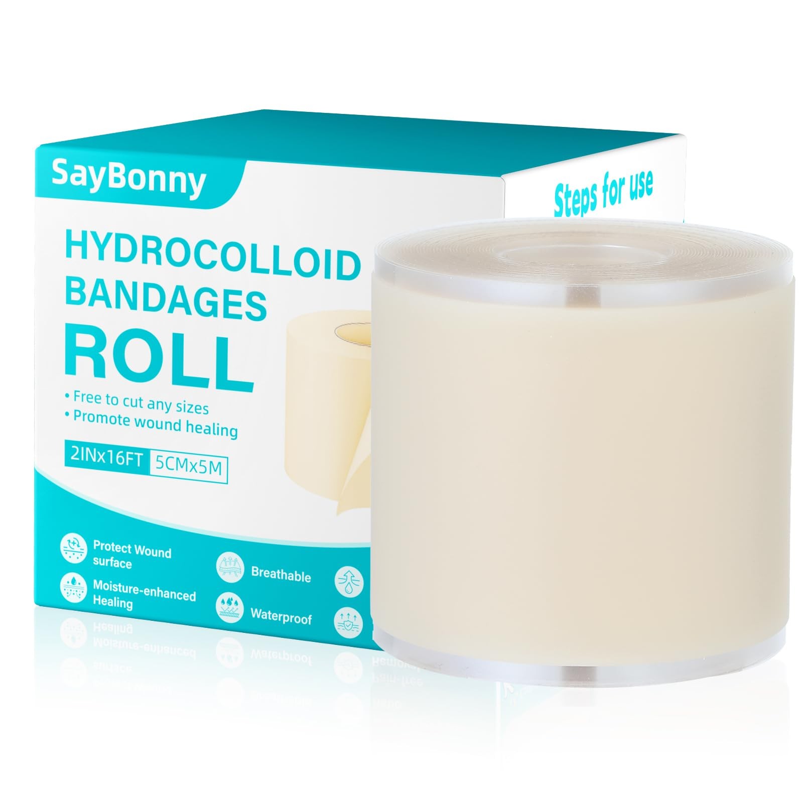Hydrocolloid Bandages Roll 2 × 16FT – Hydrocolloid Roll for Wound Care ...