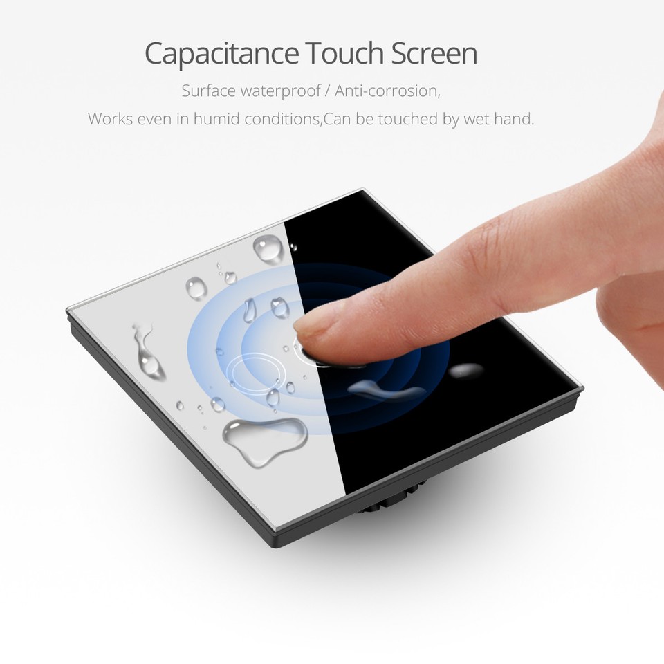 433Mhz 1/2/3 Gang Glass Panel LED Wall Light Touch Switch EU/UK Plug+RF ...