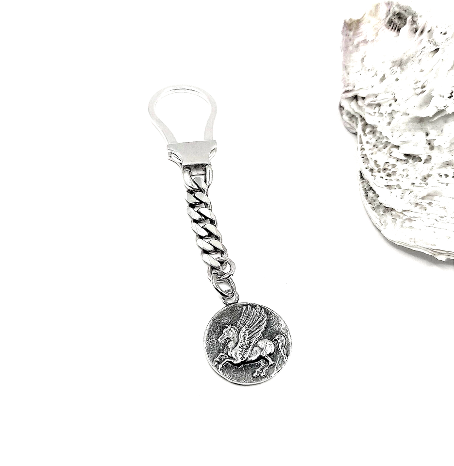 Handmade Ancient Greek Coin Athena Pegasus Sterling Silver 925 Keychain ...