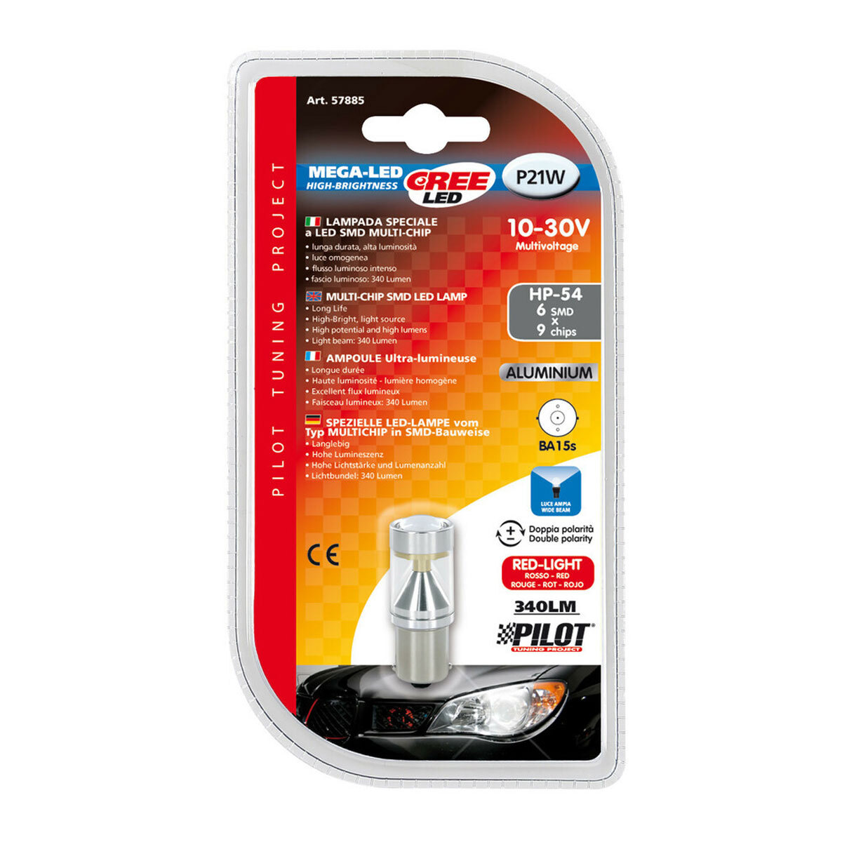 Lamp PILOT LED Series 10/30V 6 SMD X 9 Chips P21W BA15s - Red | eBay