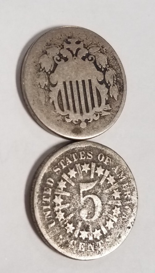 966667PDN1 DUG UP NO DATE U.S. SHIELD NICKEL 1866-1867 5c COIN 158 ...