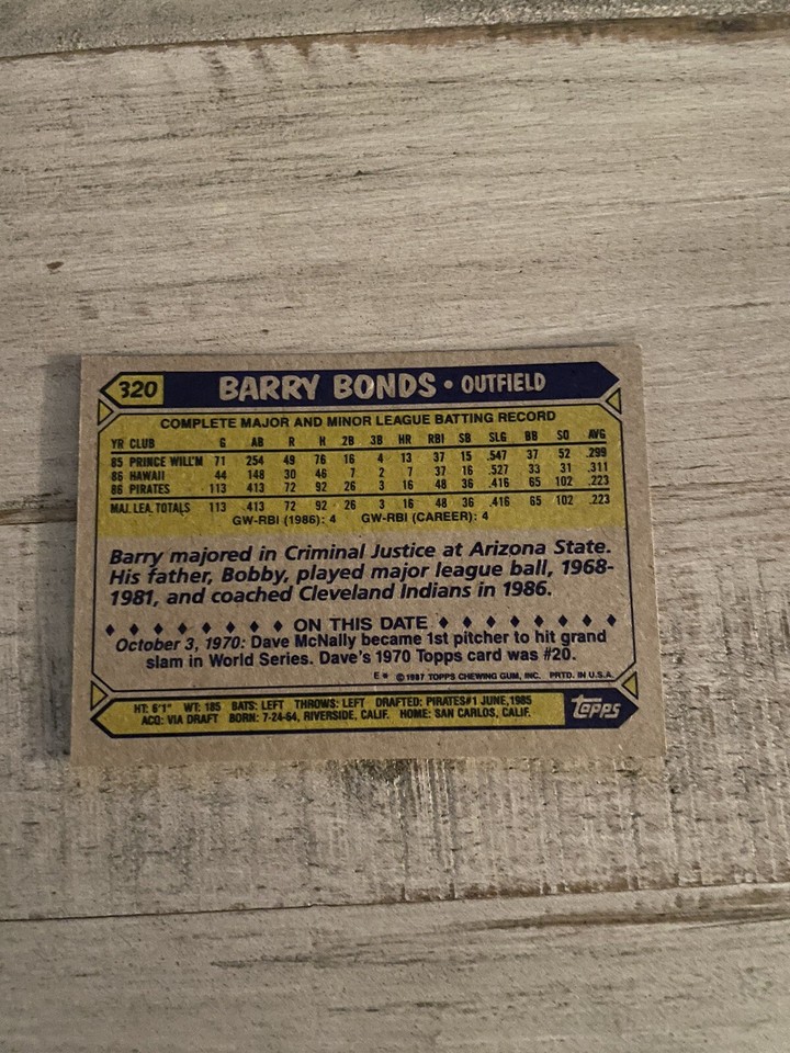 Barry Bonds 1987 Topps | eBay
