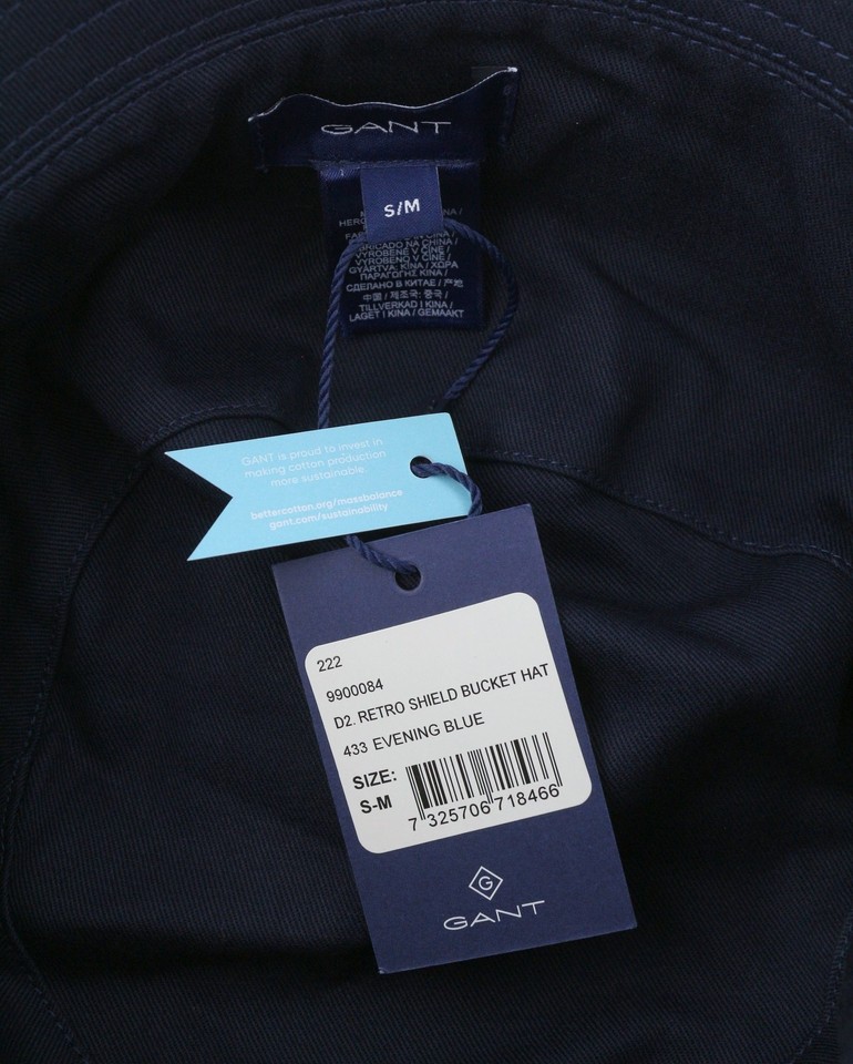 GANT Retro Shield Bucket Men Hat S/M Evening Blue Embroidered Logo ...
