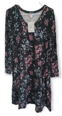 LuLaRoe Floral Small Emily Long Sleeved Pocket Dress Blue Pink Flowers ...