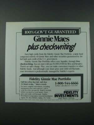 1986 Fidelity Investments Ad - Ginnie Maes Plus Checkwriting | eBay