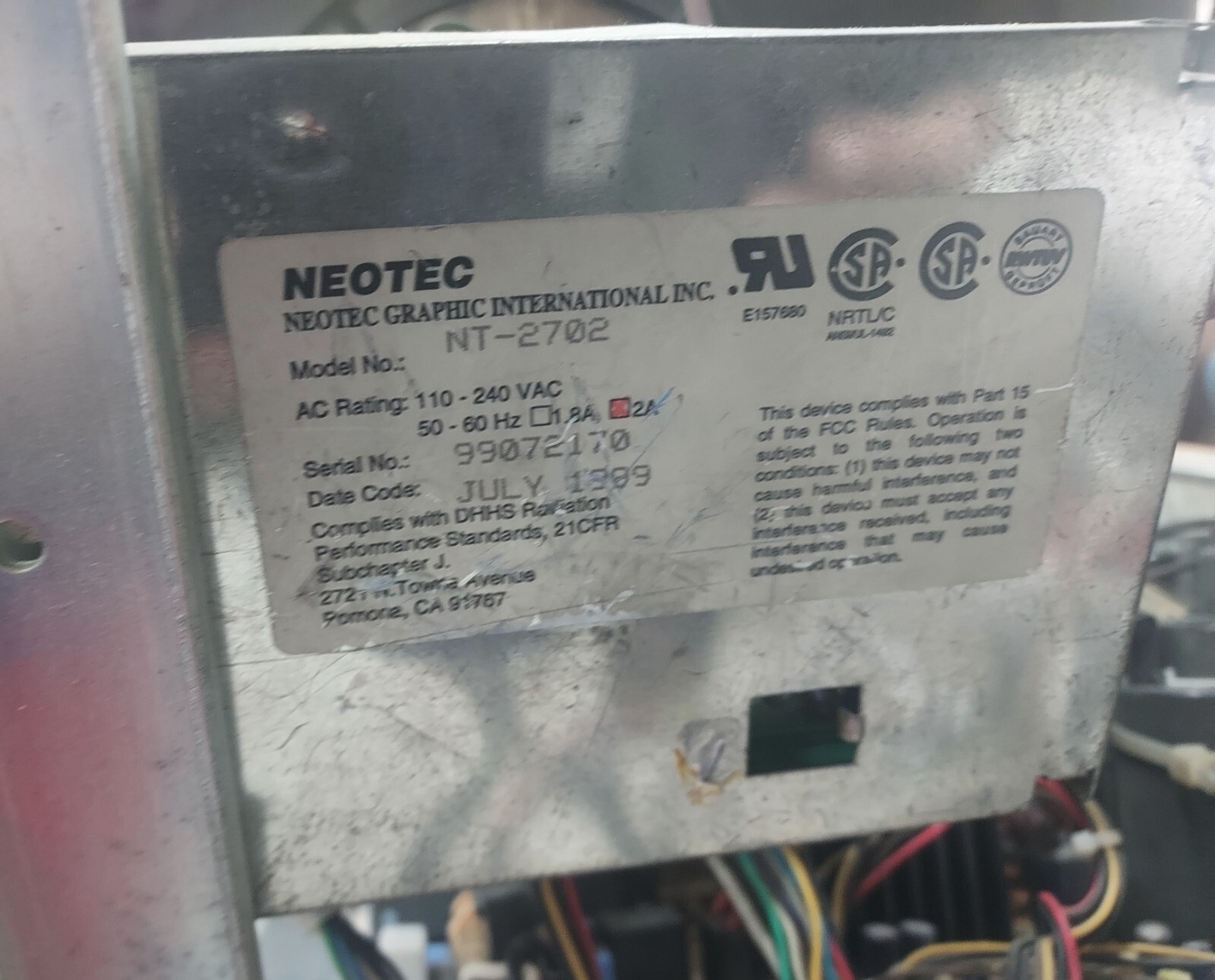 NEOTEC NT-2702 CRT 27" Arcade VGA Res. Monitor for PARTS or REPAIR Hot ...