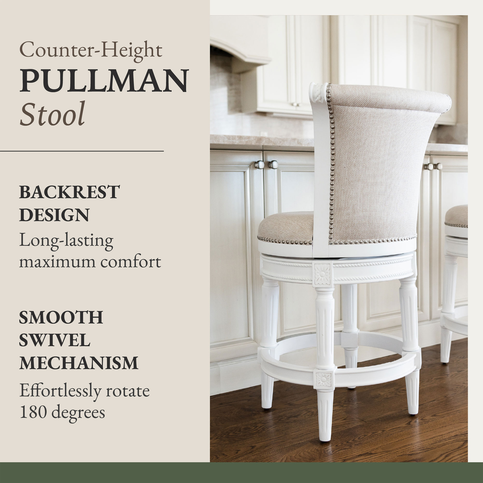 Maven Lane Pullman Stool, Alabaster White, Counter Height (Open Box) (2 ...