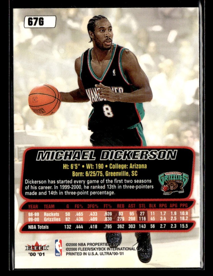 Michael Dickerson 2000-01 Ultra #67G Gold Medallion Vancouver Grizzlies ...