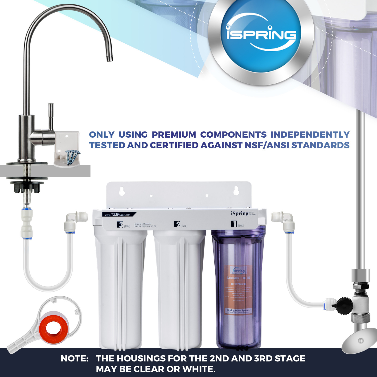 iSpring Whole House Water Filter System 2.5" x 10" White 3 Stage ...