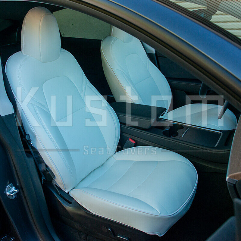 KUSTOM SEAT COVERS WHITE WATERPROOF LEATHER FOR TESLA MODEL Y 2020-UP ...