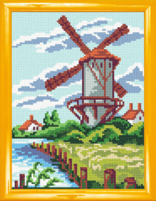 DIY Cross Stitch Kit "Landscape "European mill"" with Printed Tapestry ...