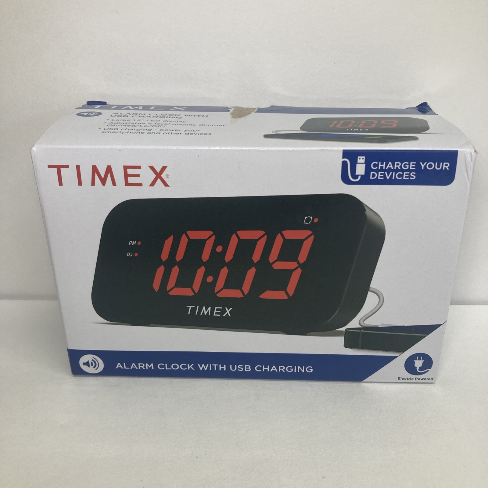 Timex Bedside Dual Alarm Clock with USB Charging Nightlight Snooze bar ...