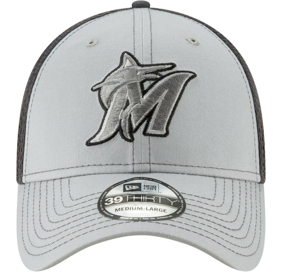 Miami Marlins Hat New Era 39Thirty 3930 Flex Fit Cap Size S/M/L/XL Gray ...