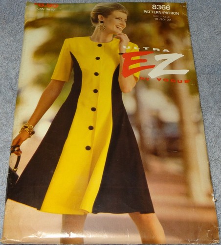 New Vogue Ultra EZ 8366 "MISSES DRESS" 18-20-22 Sewing Pattern FREE S/H ...