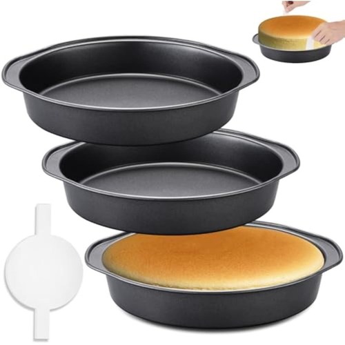 8-inch Cake Pan Set of 3, Carbon Steel Round Cake Pans with 100 Pieces ...