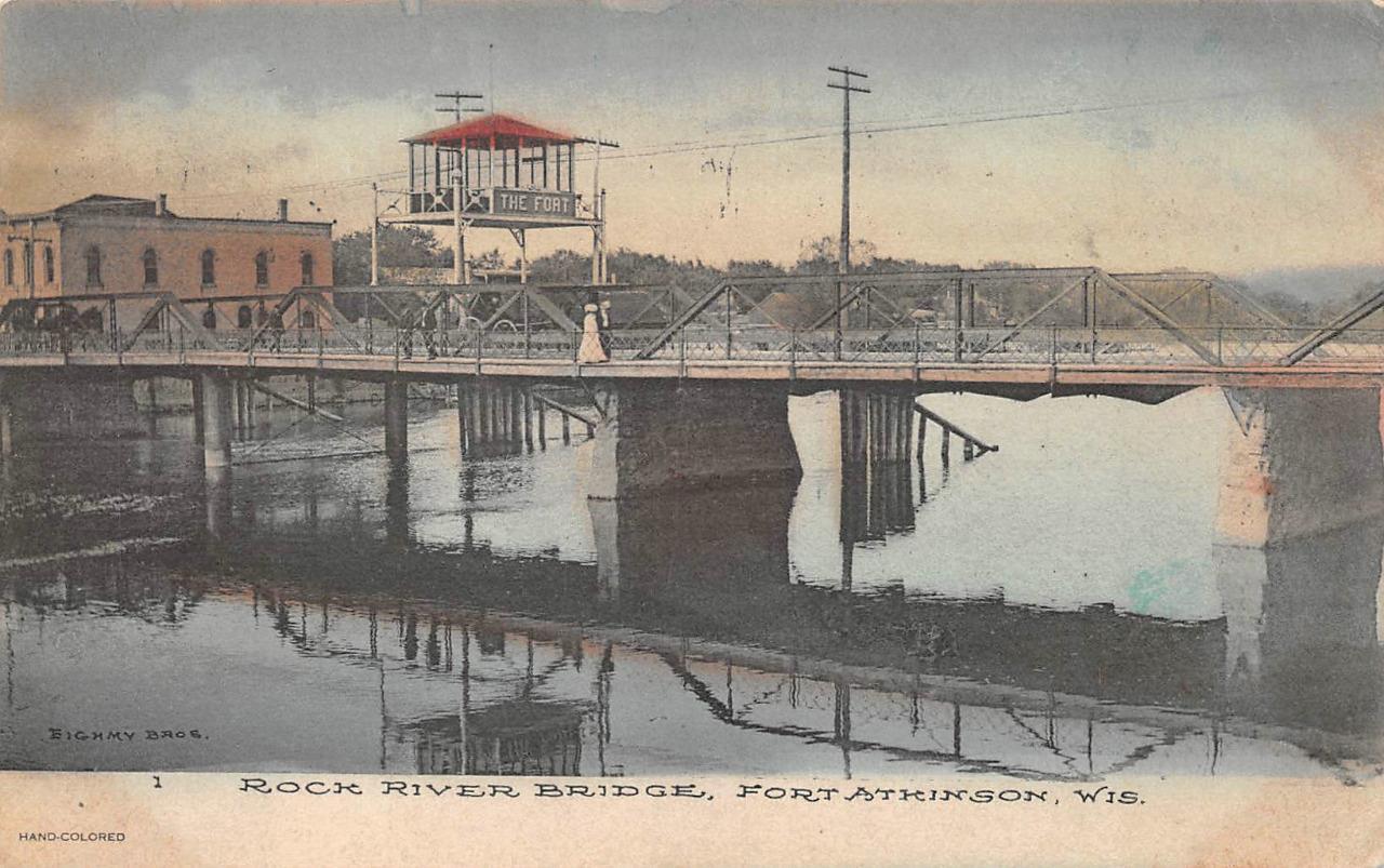 ROCK RIVER BRIDGE FORT ATKINSON WISCONSIN HAND COLORED POSTCARD 1908 | eBay