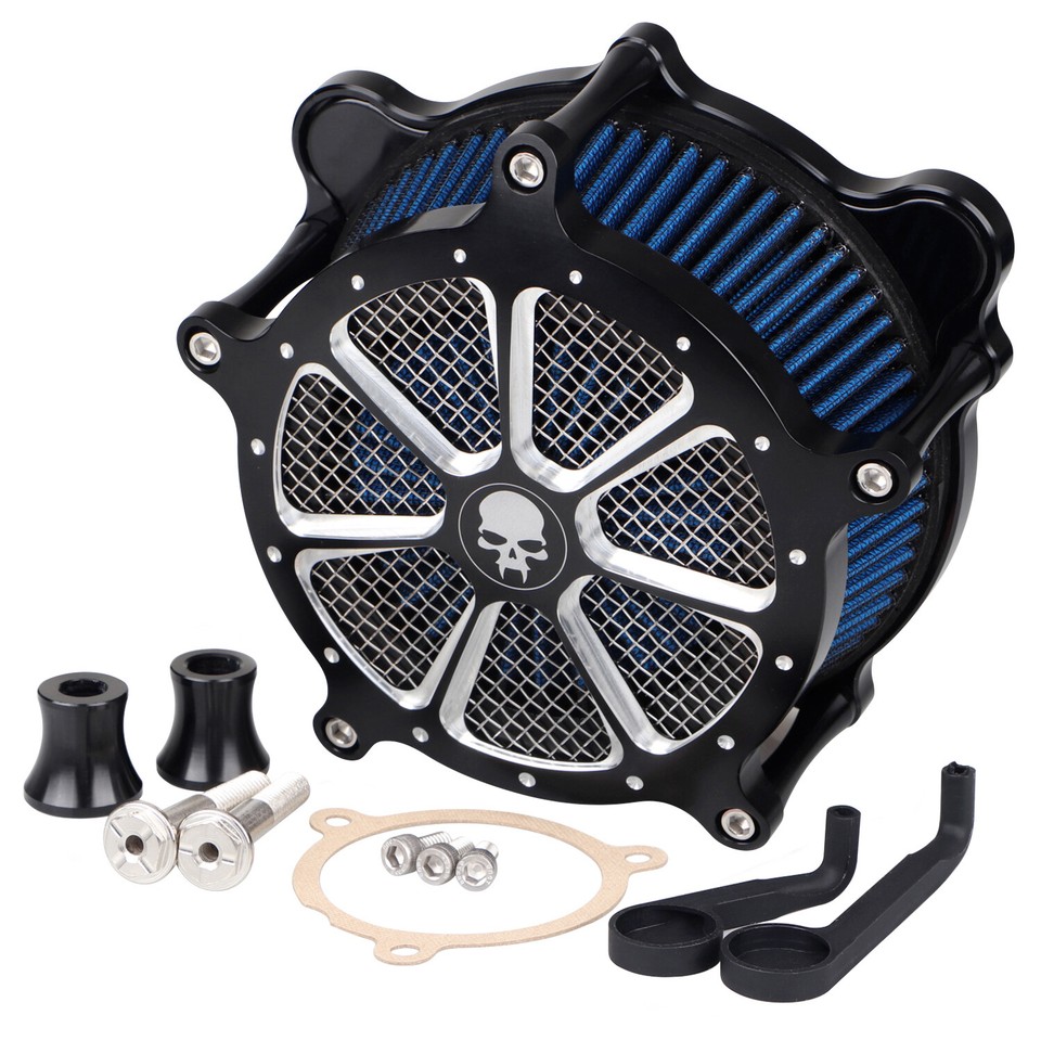 Skull Air Cleaner Blue Intake Filter For Harley M8 Touring Electra Tri ...