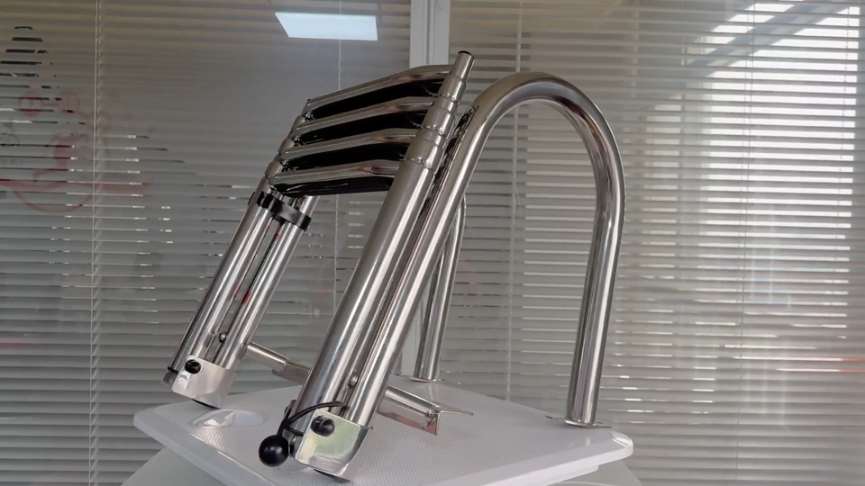 Folding Boat 4 Step Ladder 316 Stainless Steel Pontoon Yacht Telescopic ...