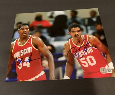 Hakeem Olajuwon Ralph Sampson signed photo 8x10 Houston Rockets Twin ...