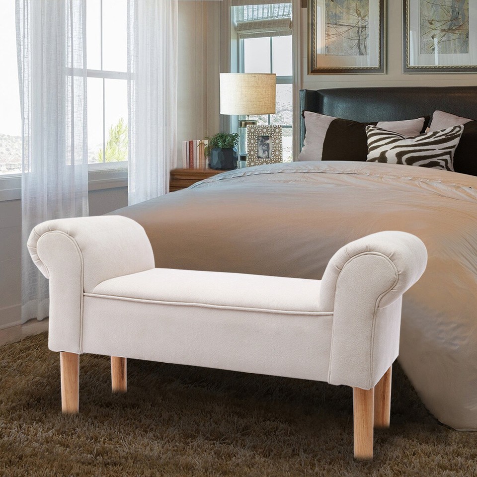Wooden Velvet Fabric Upholstered Bench Bed End Window Seat Ottoman ...