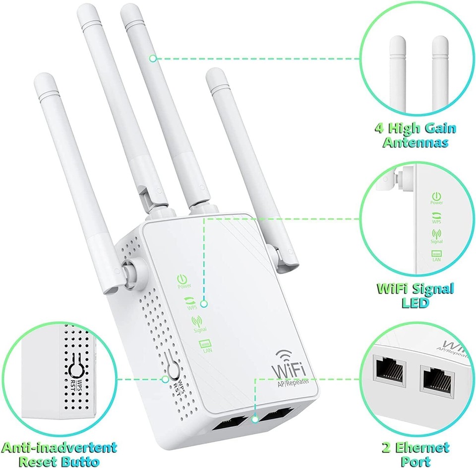 WiFi Extender Signal Booster Up to 5000sq.ft and 45 Devices, WiFi Range ...