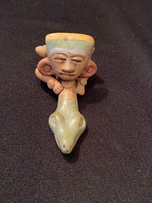 Vtg Aztec Mayan Man Snake Effigy Pottery Clay Tobacco Pipe Phallic ...