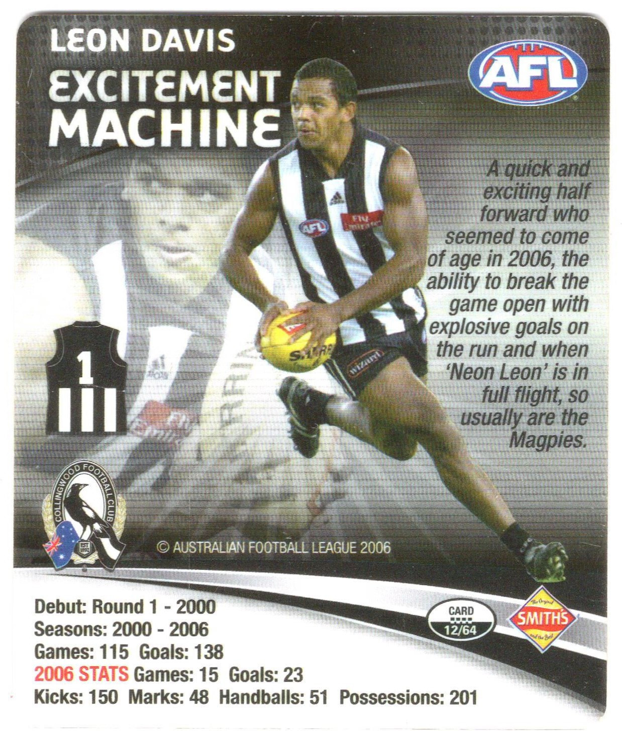 2007 AFL SMITHS CRISPS [FOOTY TAZO GOLD SERIES] - 12 Leon DAVIS ...